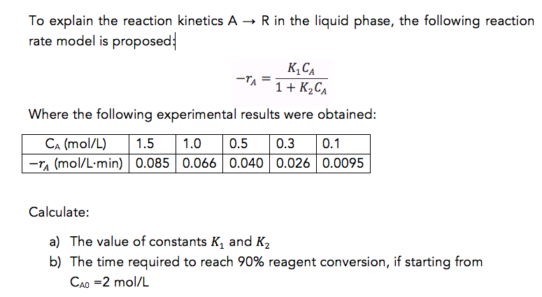 Solved To explain the reaction kinetics A → R in the liquid | Chegg.com