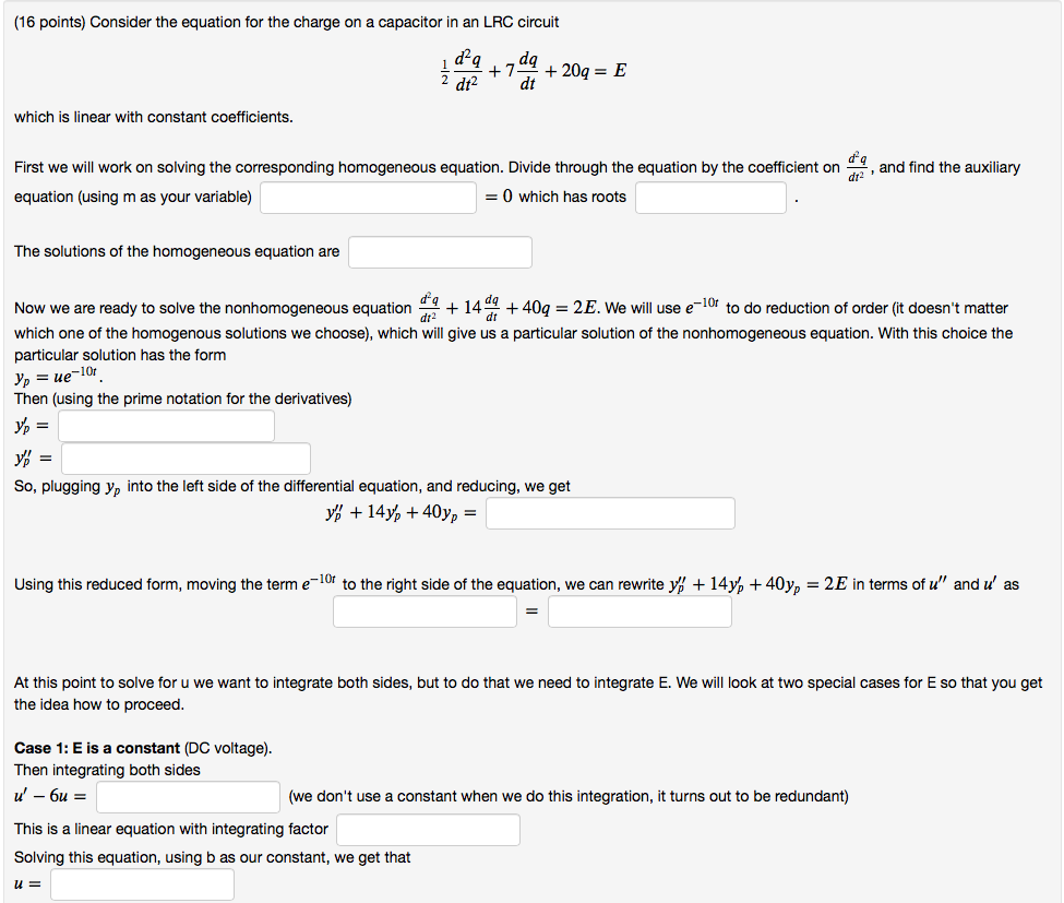 Solved (16 points) Consider the equation for the charge on a | Chegg.com