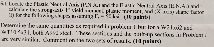 Solved 5.1 Locate the Plastic Neutral Axis (P.N.A.) and the | Chegg.com