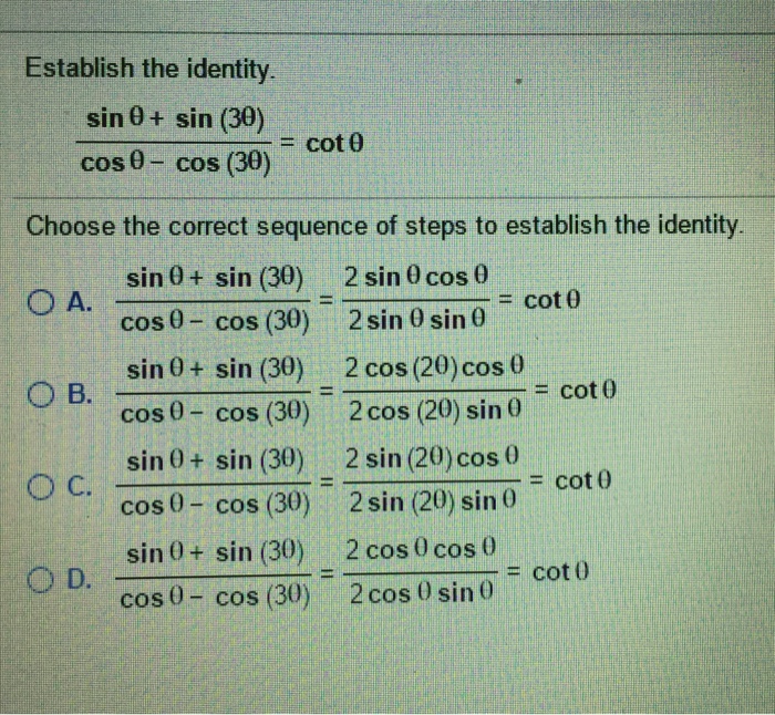 Solved Establish the identity. sin theta + sin (3 | Chegg.com