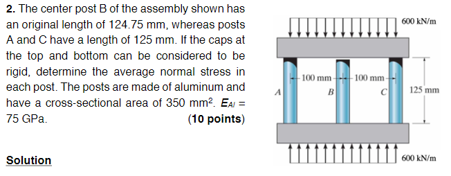 Solved 2. The center post B of the assembly shown has an | Chegg.com