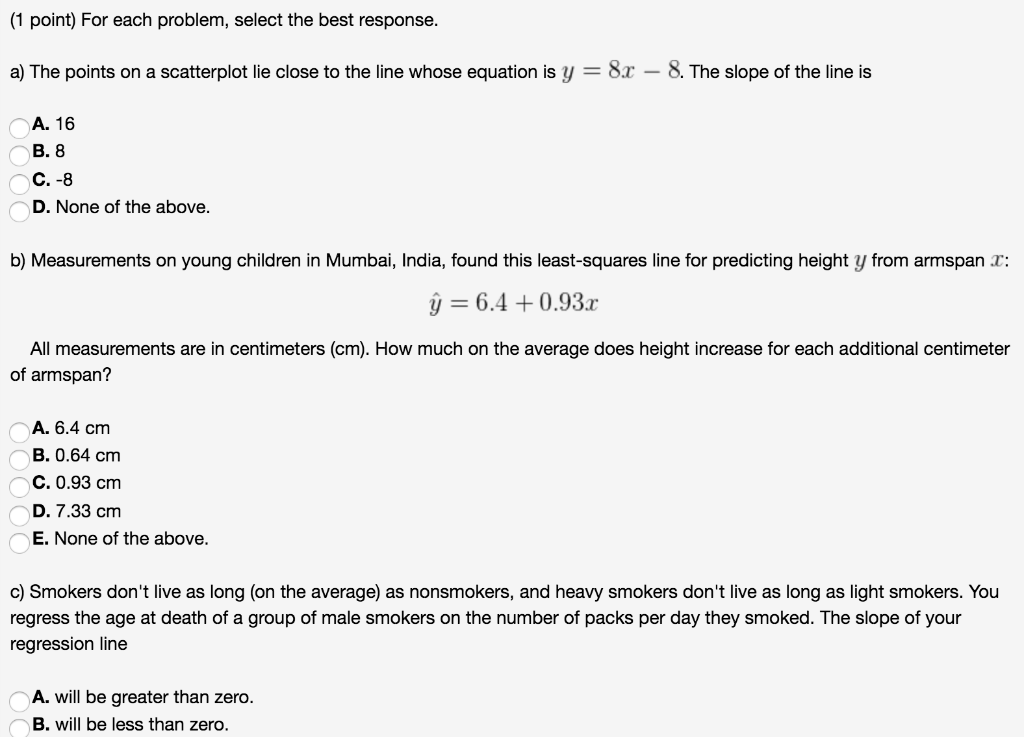 Solved (1 point) For each problem, select the best response. | Chegg.com