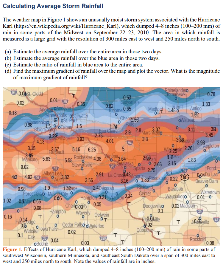 Calculating Average Storm Rainfall The weather map in | Chegg.com