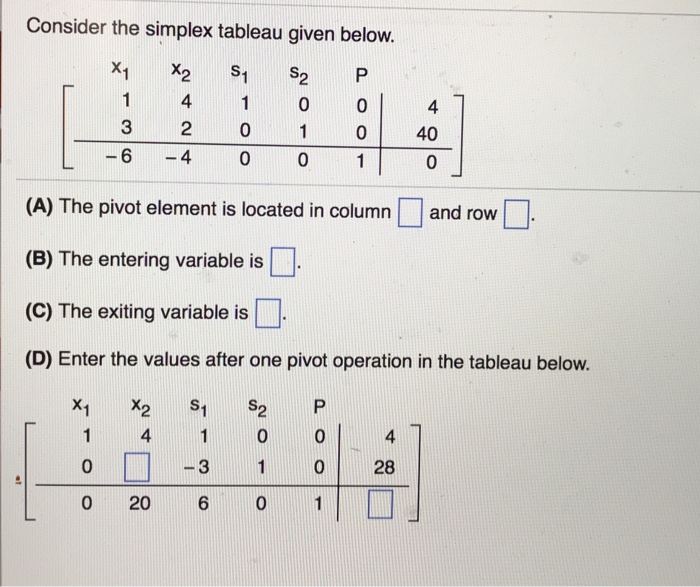 Solved Consider the simplex tableau given below. X1 X2 S1 2P | Chegg.com