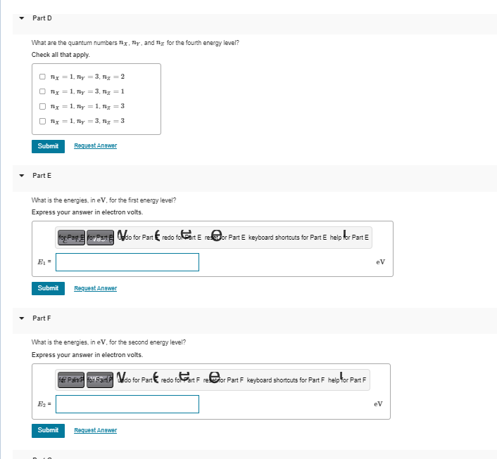 Solved Part A An electron is in a three-dimensional box with | Chegg.com