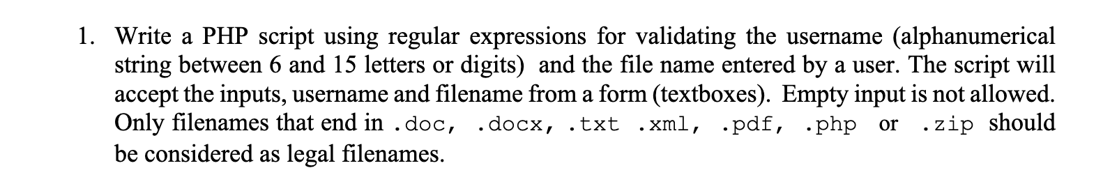 Solved 1. Write a PHP script using regular expressions for | Chegg.com