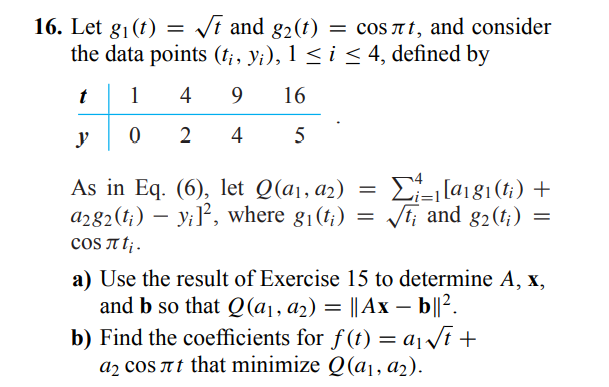 16. Let g1(t)=t and g2(t)=cosπt, and consider the | Chegg.com