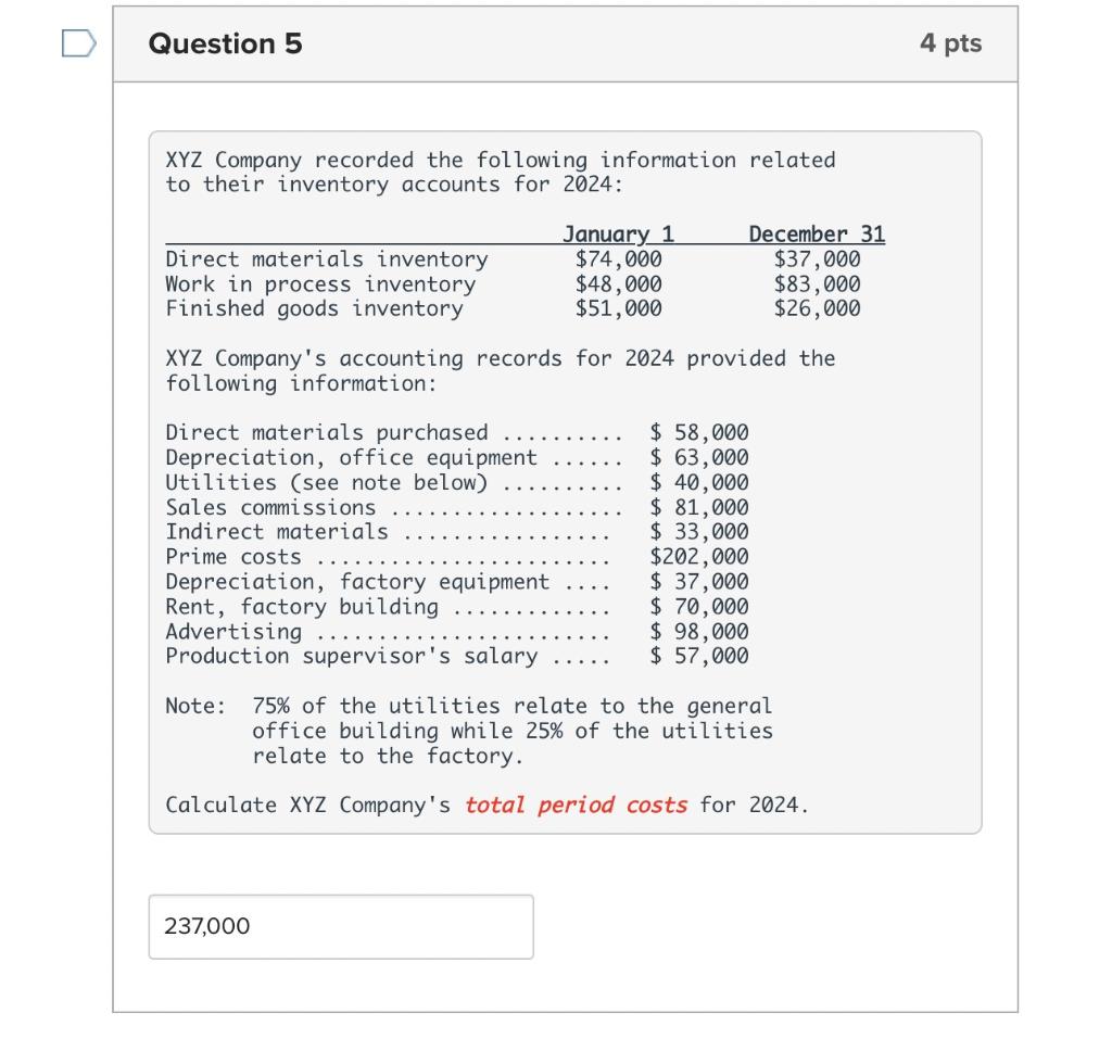 Solved XYZ Company recorded the following information | Chegg.com