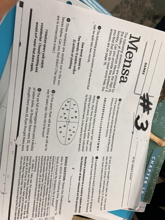 Solved CHAPTER 10 GAMES Mensa The 24 letters below can be | Chegg.com