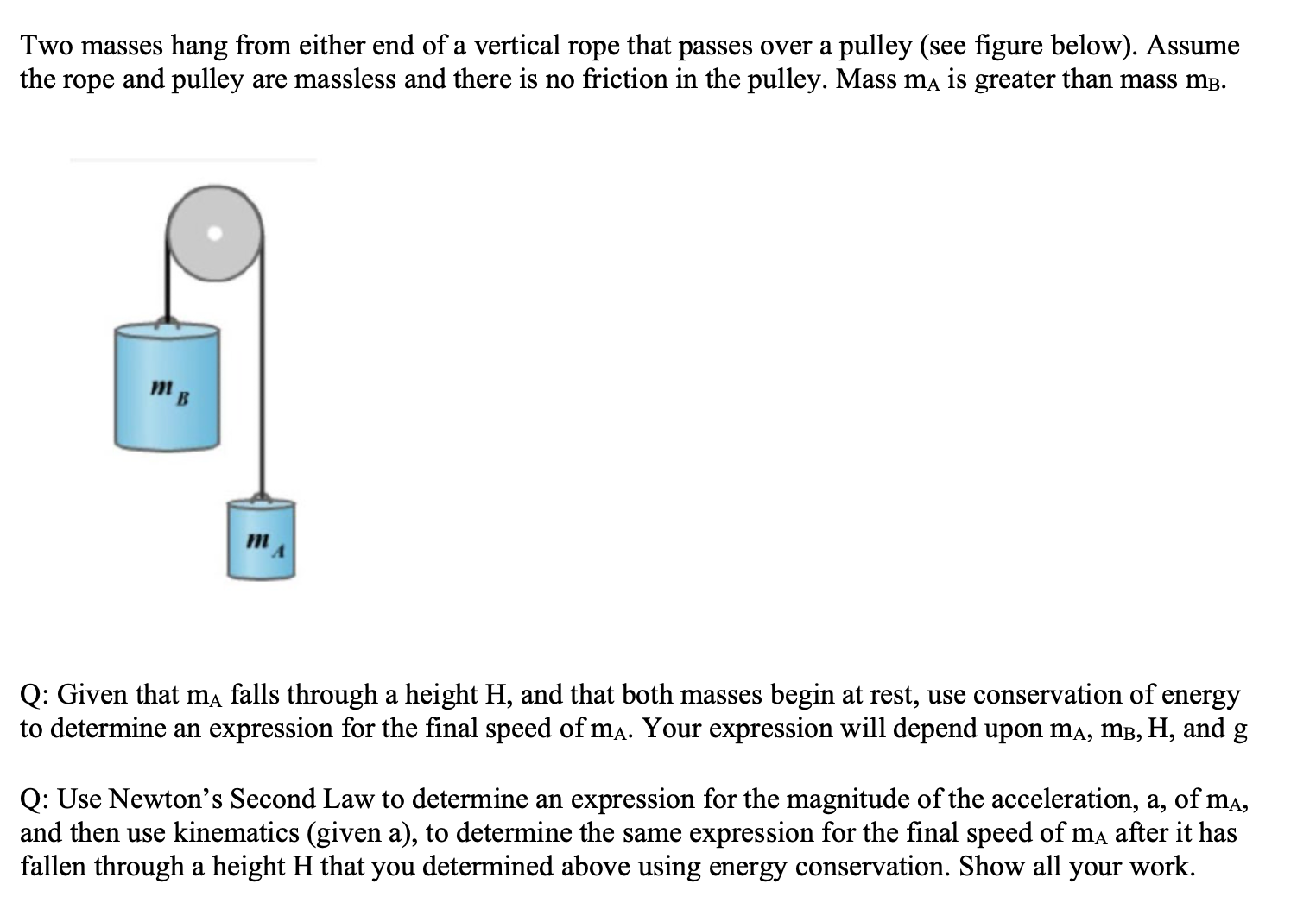 Solved Two masses hang from either end of a vertical rope | Chegg.com