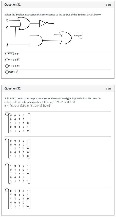 Solved Question 31 1 Pts Select The Boolean Expression That 7267