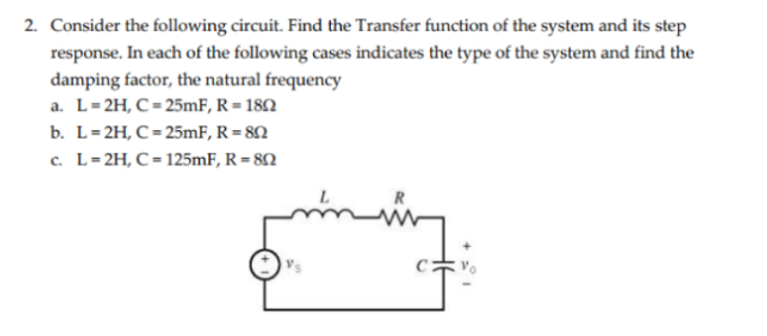 Solved 2. Consider the following circuit. Find the Transfer | Chegg.com