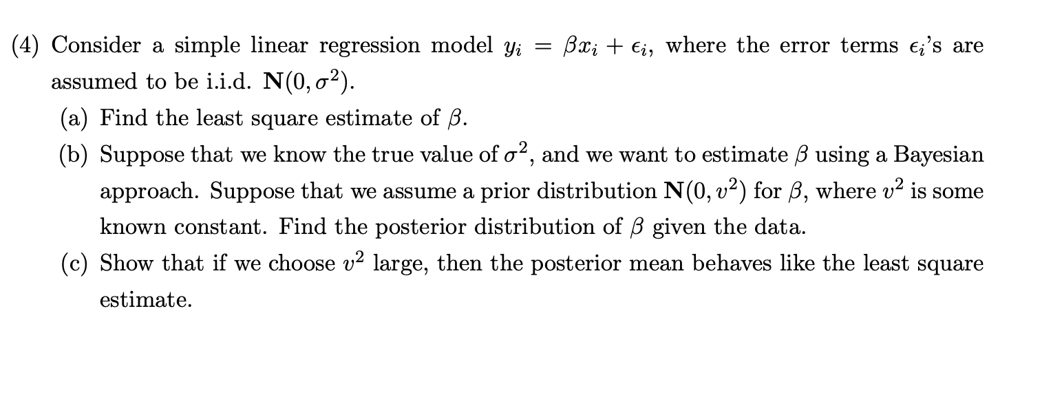 (4) Consider a simple linear regression model yi Bxi | Chegg.com