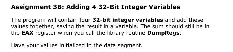 Solved Assignment 3B: Adding 4 32-Bit Integer Variables The | Chegg.com