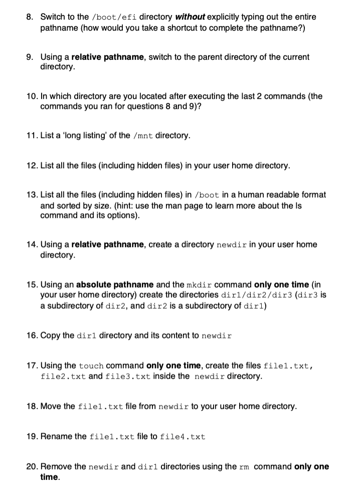 Solved For each question, answer with the command you would | Chegg.com