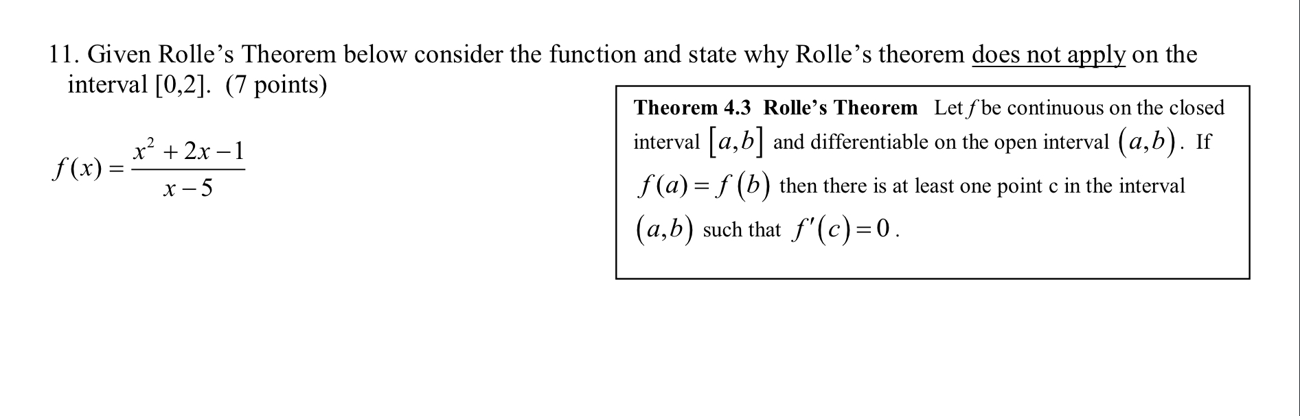 Solved 11. Given Rolle's Theorem below consider the function | Chegg.com