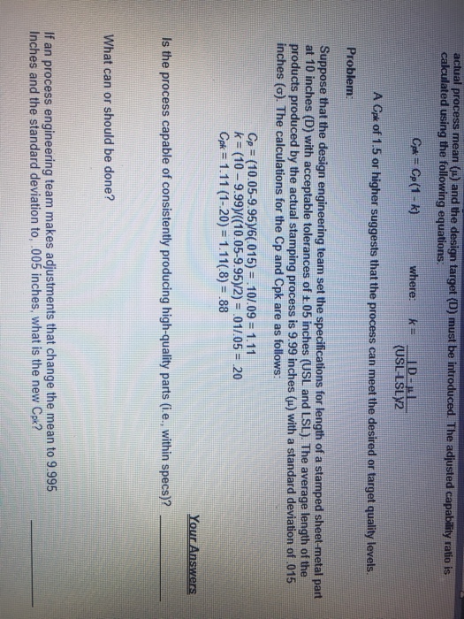 Solved Process Capability Analysis Before quality can be | Chegg.com