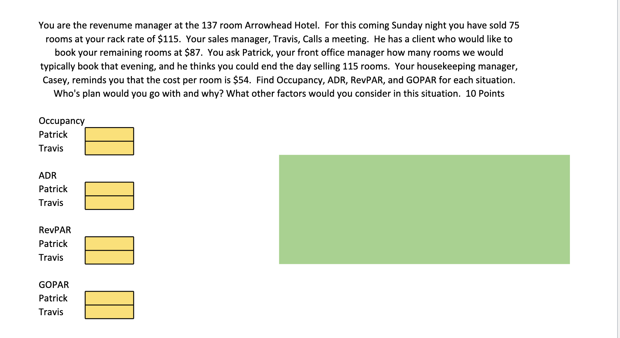 Solved You are the revenume manager at the 137 room | Chegg.com