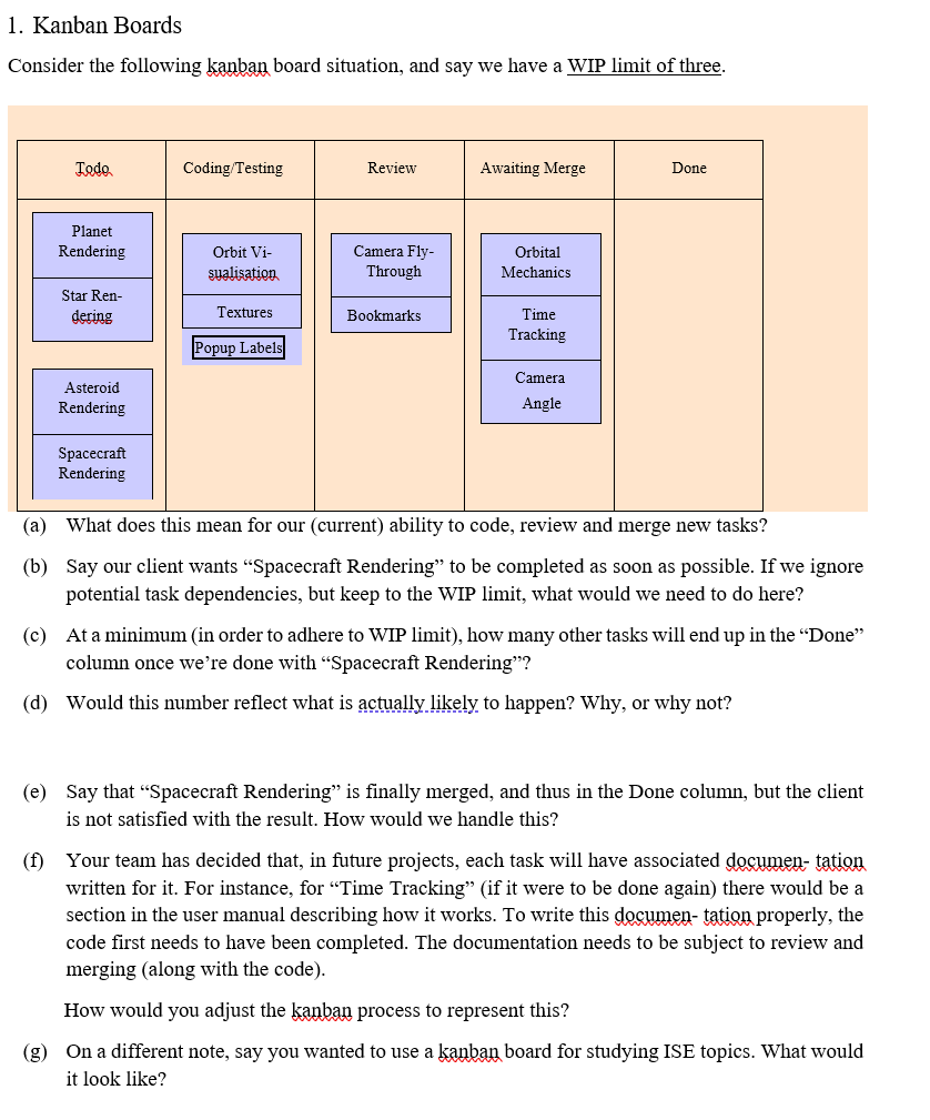 Solved 1. Kanban Boards Consider the following kanban board | Chegg.com