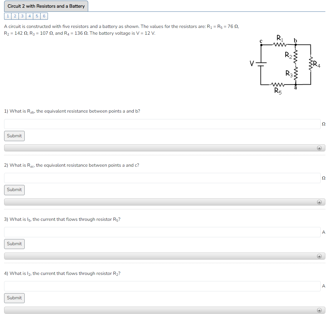 Solved A circuit is constructed with five resistors and a | Chegg.com