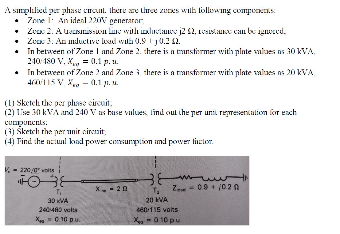 Solved A simplified per phase circuit, there are three zones | Chegg.com
