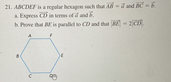 Solved 21. ABCDEF is a regular hexagon such that AB = ã and | Chegg.com