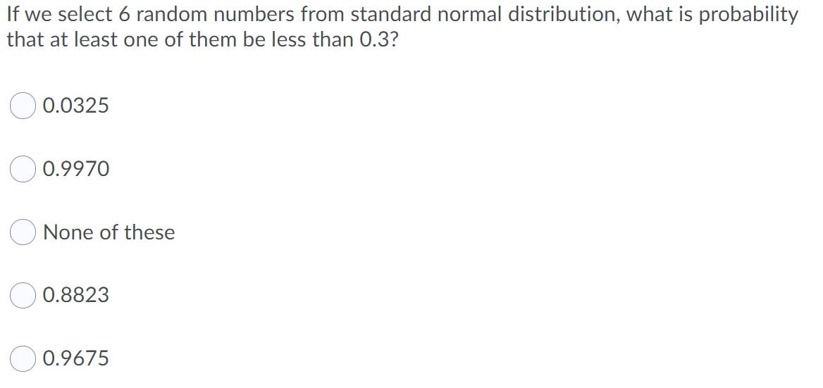 Solved If we select 6 random numbers from standard normal | Chegg.com