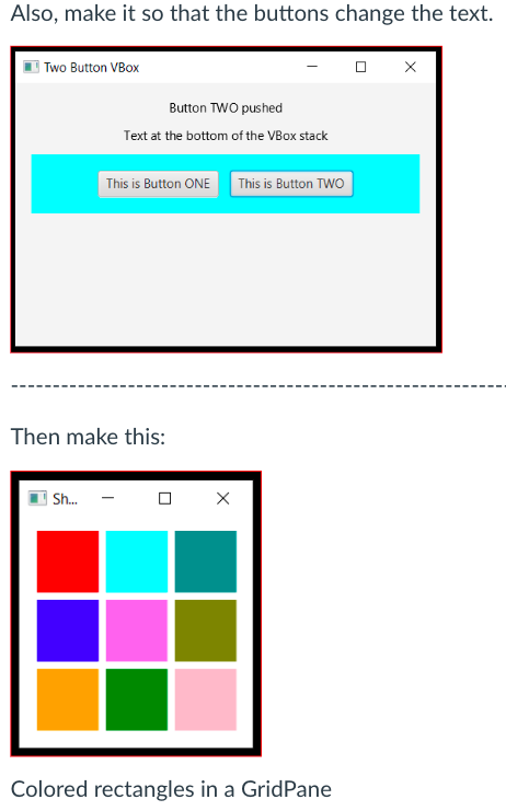 Solved Make this: Two Button VBox Text at the top of the | Chegg.com