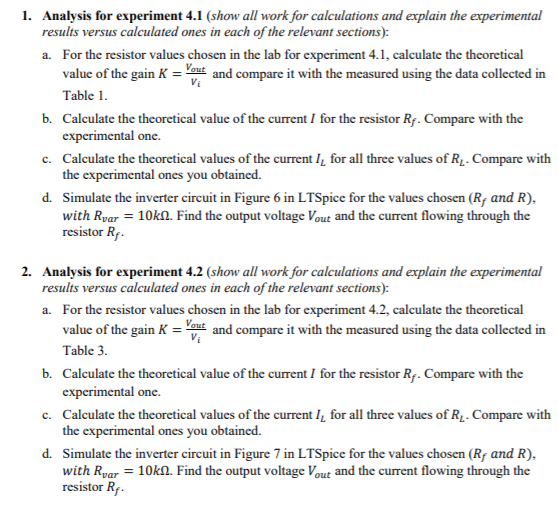 1. Analysis for experiment 4.1 (show all work for | Chegg.com