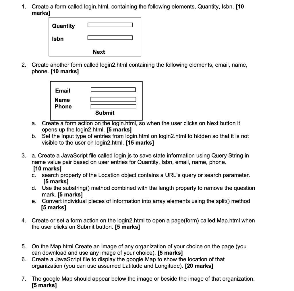 Solved 1. Create a form called login.html, containing the | Chegg.com