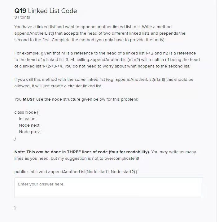 Solved Q19 Linked List Code 8 Points You have a linked list | Chegg.com