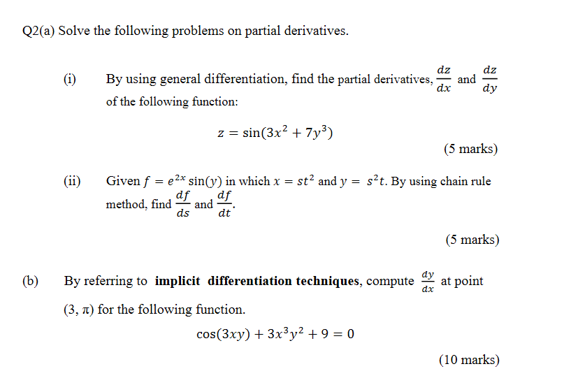 Solved Q2(a) Solve the following problems on partial | Chegg.com