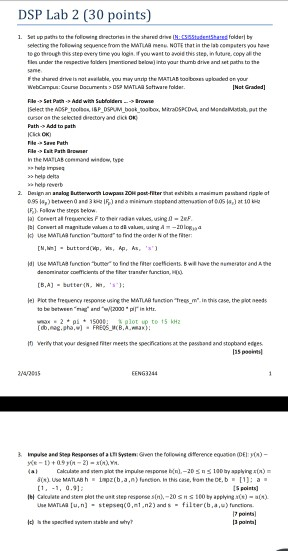 Solved DSP Lab 2 (30 points) 1. Set up to the following | Chegg.com