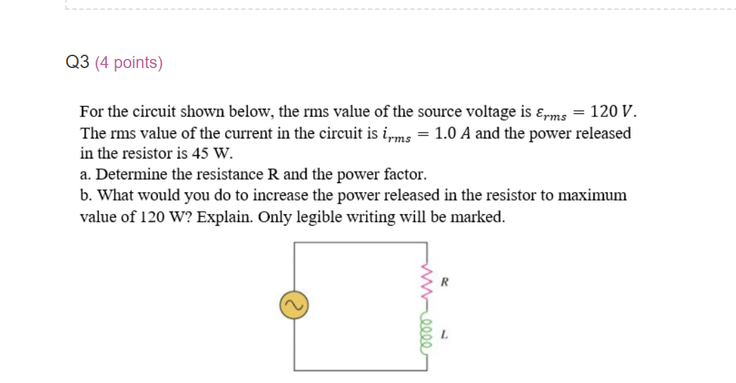 Solved Q3 (4 points) For the circuit shown below, the rms | Chegg.com