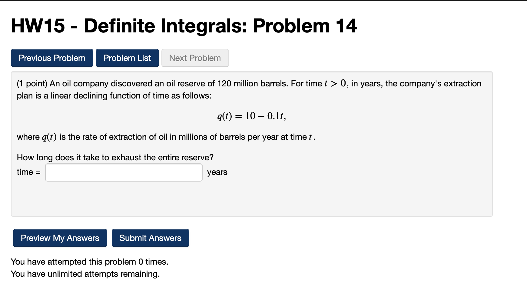 Solved HW15 - Definite Integrals: Problem 12 Previous | Chegg.com