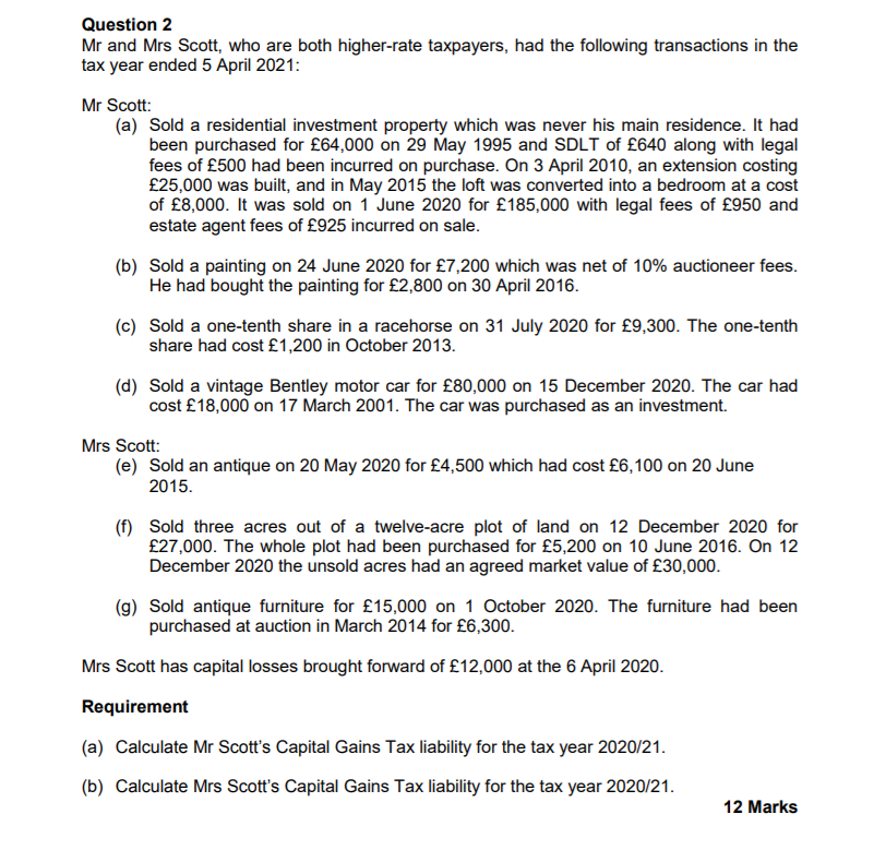 Question 2 Mr and Mrs Scott, who are both higher-rate | Chegg.com