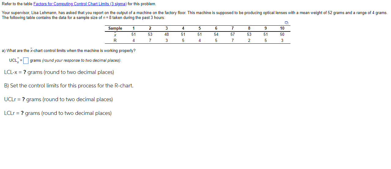 Solved Refer to the table Factors for Computing Control | Chegg.com