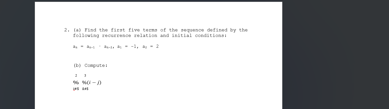 Solved 2. (a) Find the first five terms of the sequence | Chegg.com