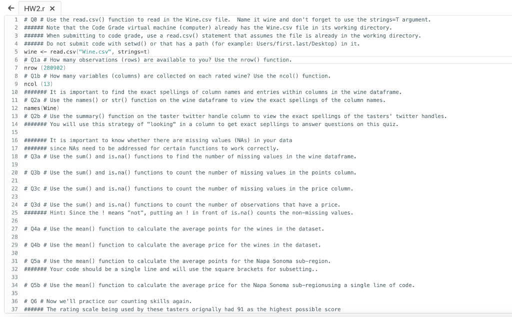 Solved HW2 r 1 Q0 Use The Read csv Function To Chegg