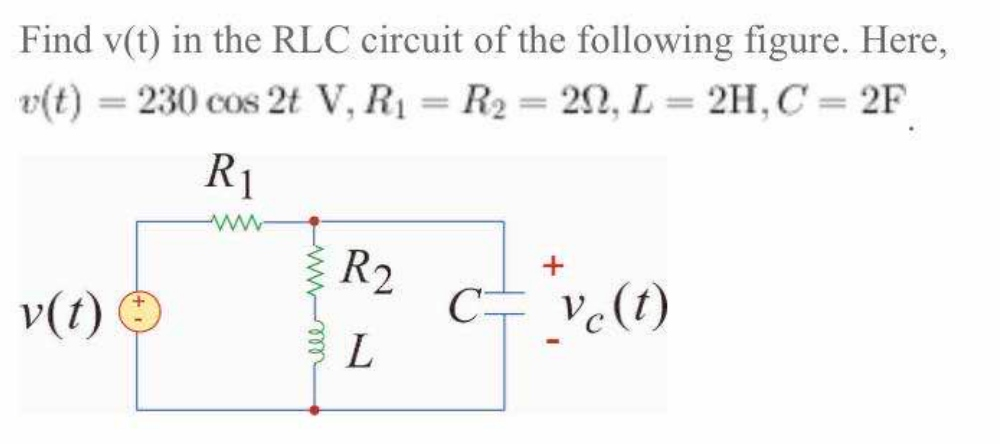 Solved Find v(t) in the RLC circuit of the following figure. | Chegg.com