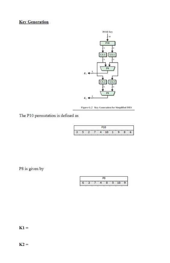 (Lab 1.1) S-DES Problem Using the 10 bit key | Chegg.com