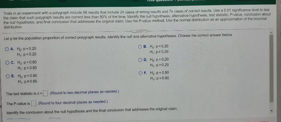 Solved Trials in an experiment with a polygraph include 98 | Chegg.com