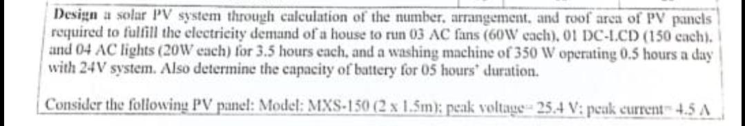 Design a solar PV system through calculation of the | Chegg.com