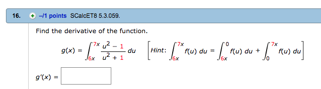 Solved 16. -1 points SCalcET8 5.3.059 Find the derivative of | Chegg.com Solved 16. -1 points SCalcET8 5.3.059 Find the derivative of | Chegg.com