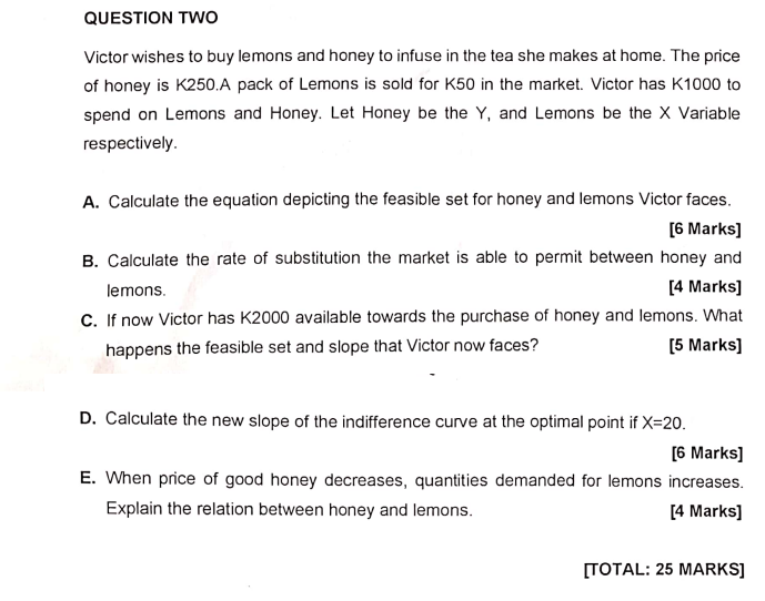 Solved QUESTION TWO Victor wishes to buy lemons and honey to | Chegg.com