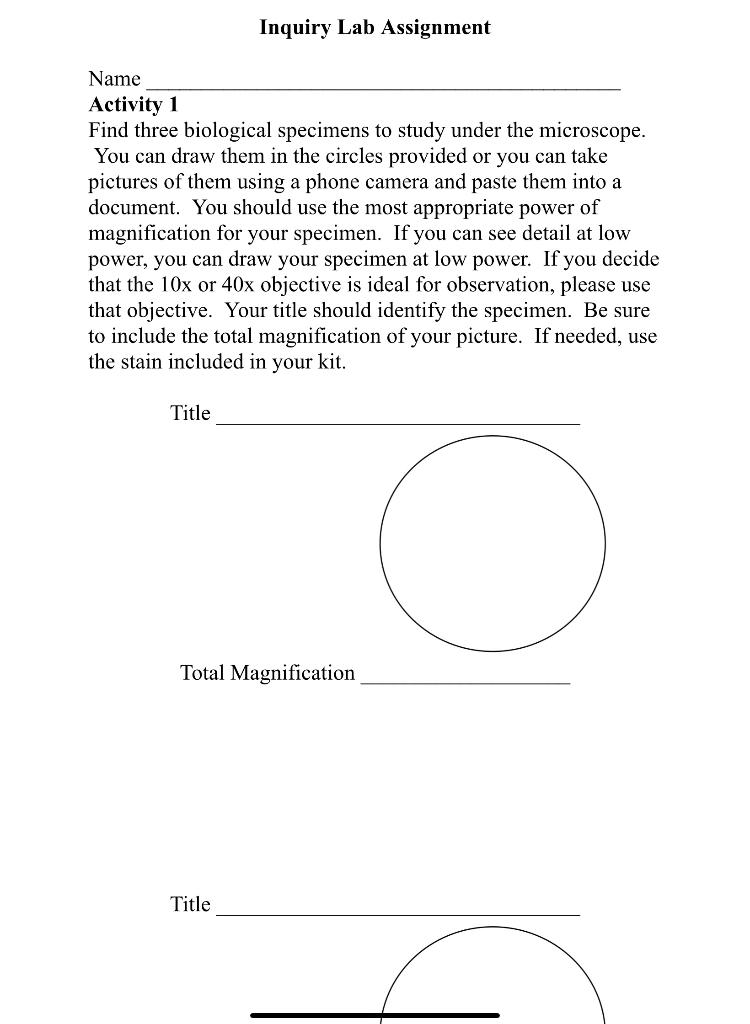 Inquiry Lab Assignment Name Activity 1 Find three | Chegg.com