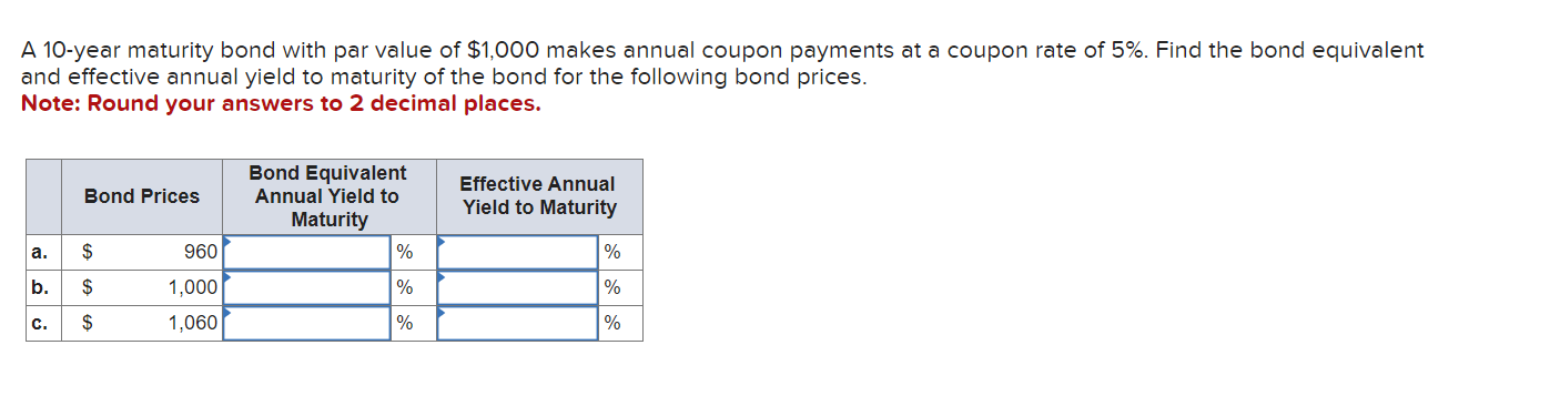 Solved A 10 -year maturity bond with par value of $1,000 | Chegg.com