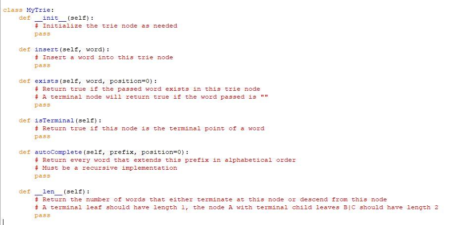 Solved Task: Write a recursive trie data structure. Each | Chegg.com