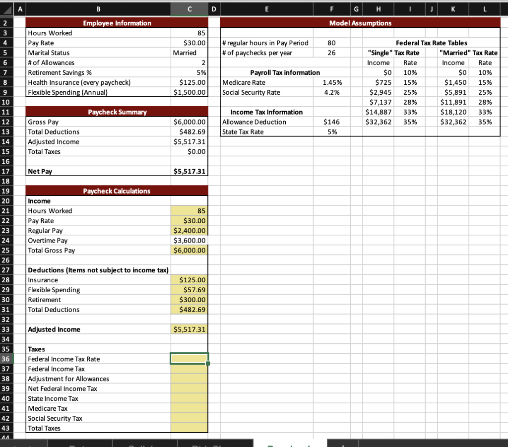 Solved Use An IF Function To Calculate The Federal Income Chegg