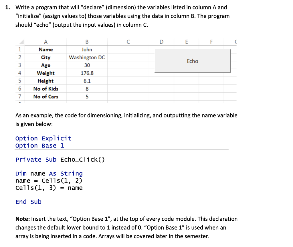 Solved Write a program that will "declare" (dimension) the | Chegg.com